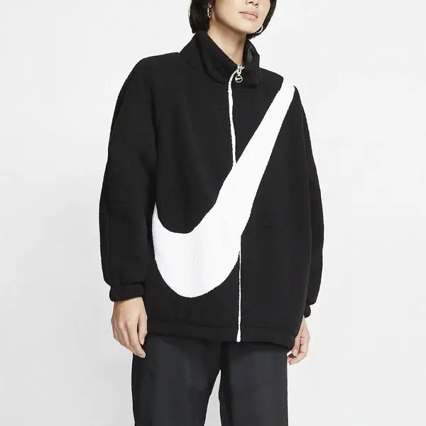 Nike Reversible Lambswool Jacket With Large Logo Detail - Black