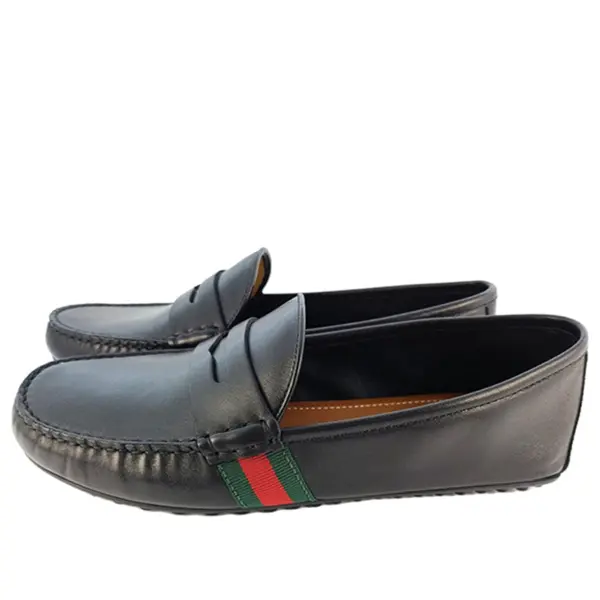 Gucci Web Accent Leather Loafers - Black