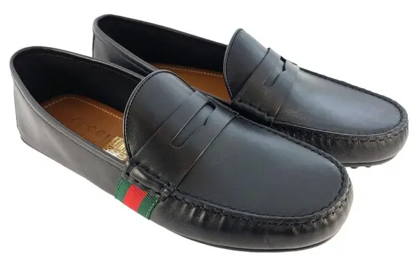 Gucci Web Accent Leather Loafers