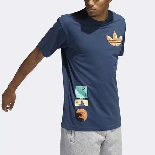 Adidas Originals Surreal Summer Tie Dye Printing Logo Round Neck Short Sleeve Navy - Blue