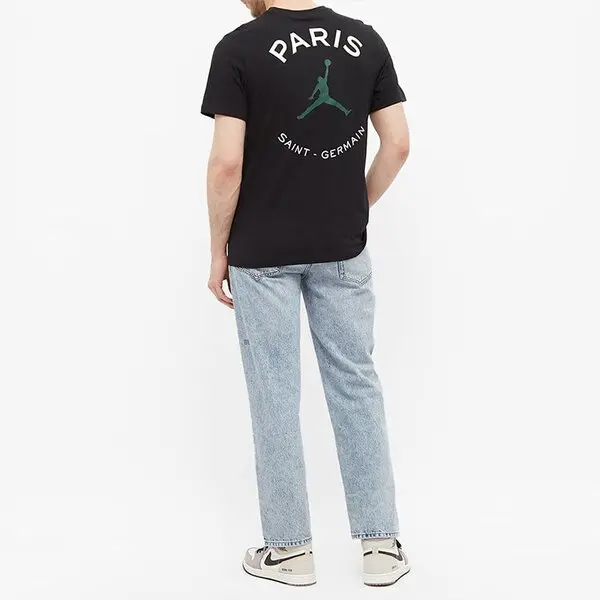 JORDAN X Psg Crossover Alphabet Logo Printing Casual Short Sleeve Black T-shirt - Multi-color