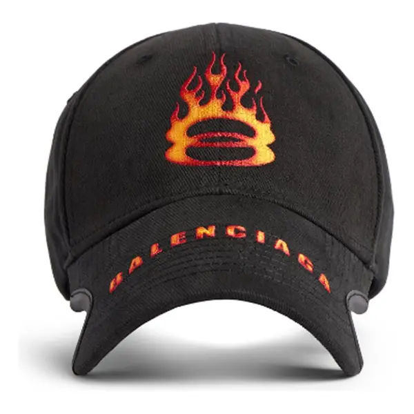 Balenciaga Embroidered Flame Baseball Cap - Black/orange