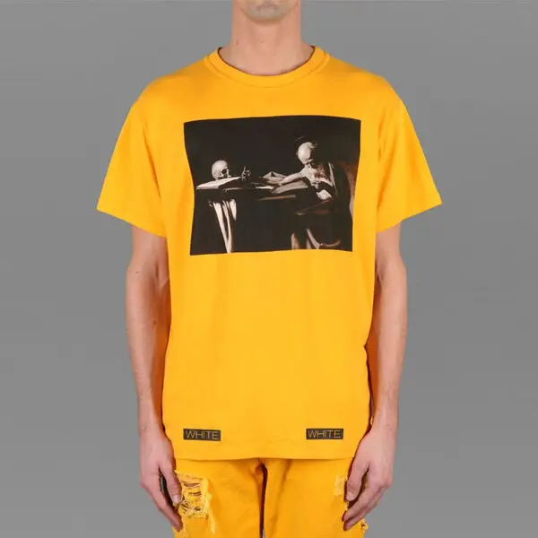 Off-White Graphic Print Short Sleeve T-shirt - Yellow