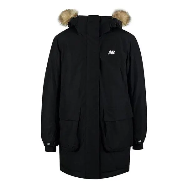 NEW BALANCE Down Jacket With Fur Trimmed Hood - Black/brown