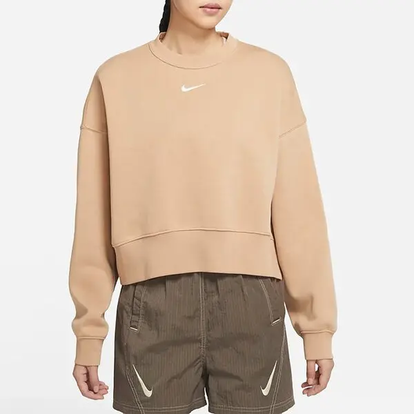 Nike Short Solid Color Logo Printing Round Neck Pullover Yellow Hoodie - Default Color