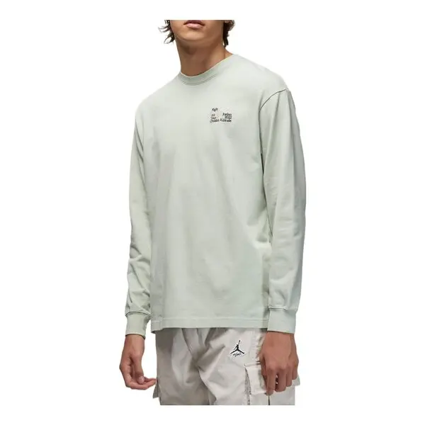 JORDAN Alphabet Printing Solid Color Round Neck Long Sleeves Aqua Blue T-shirt - Multi-color