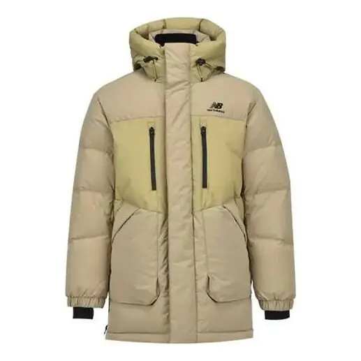 NEW BALANCE Winter Hooded Long Down Jacket - Khaki/black