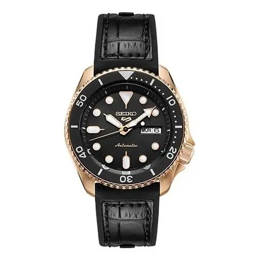 SEIKO 5 Automatic Watch With Leather Strap - Black