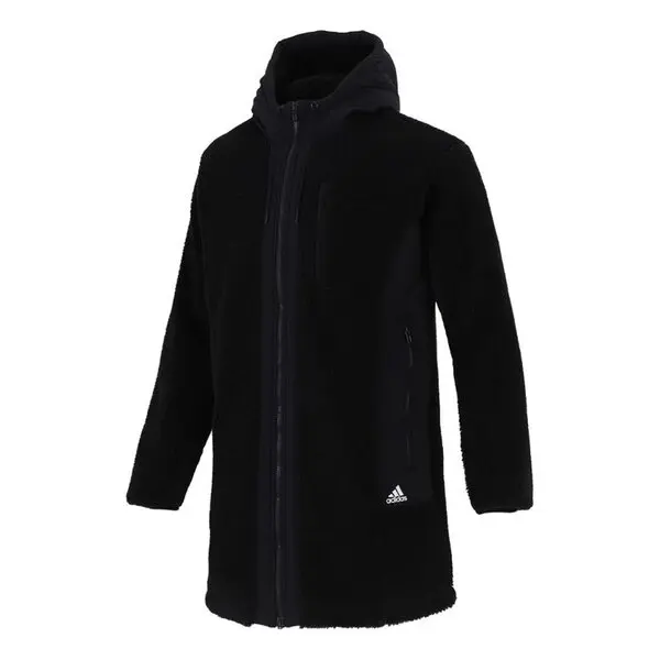 Adidas Fleece Hooded Logo Jacket - Black