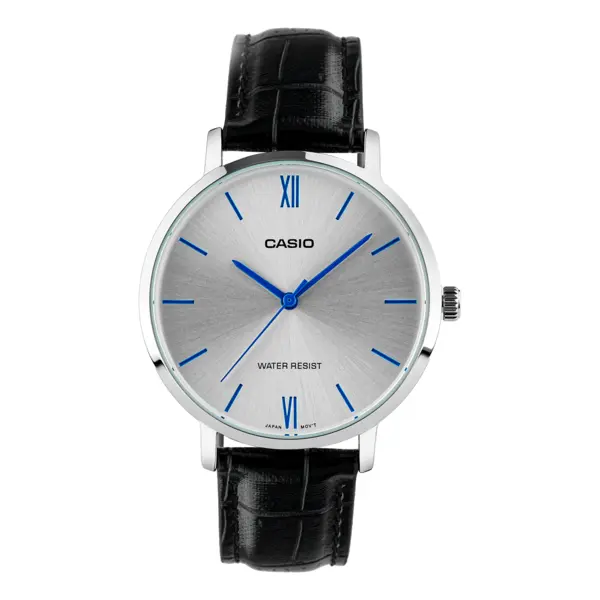 Casio Analog Quartz Watch With Leather Strap - Blue