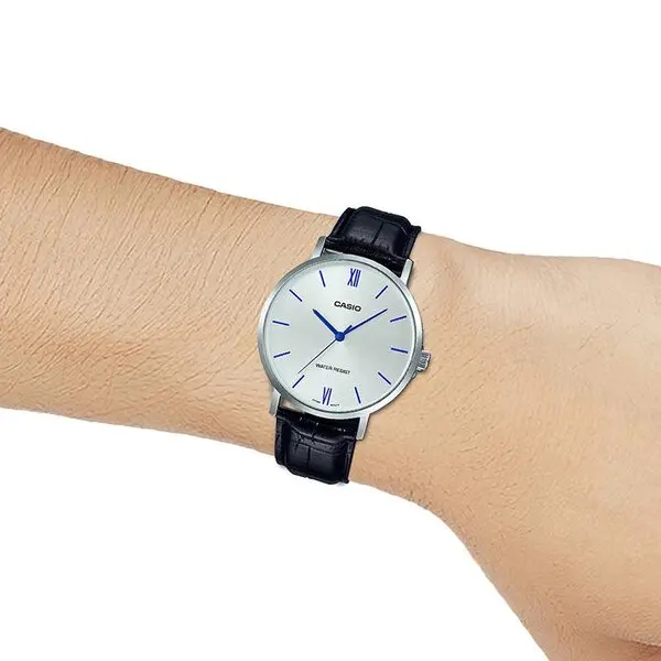 Casio Analog Quartz Watch With Leather Strap - Blue
