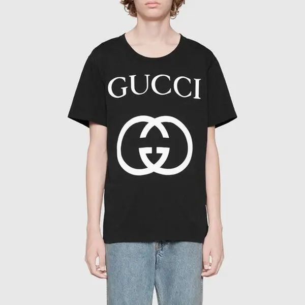 Gucci Off-white Cotton Oversize T-shirt With Interlocking G - Black