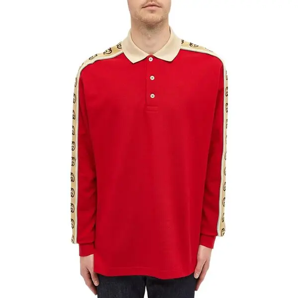 Gucci Long Sleeve Polo With Interlocking G Stripe