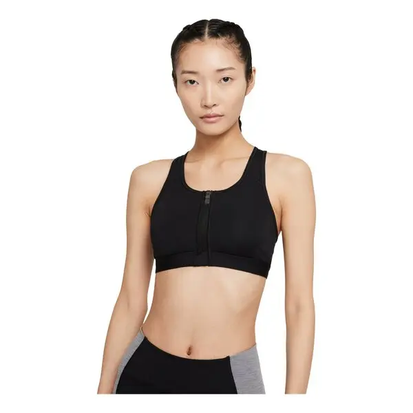 Nike Dri-fit Swoosh Zip-front Sports Bra - Black