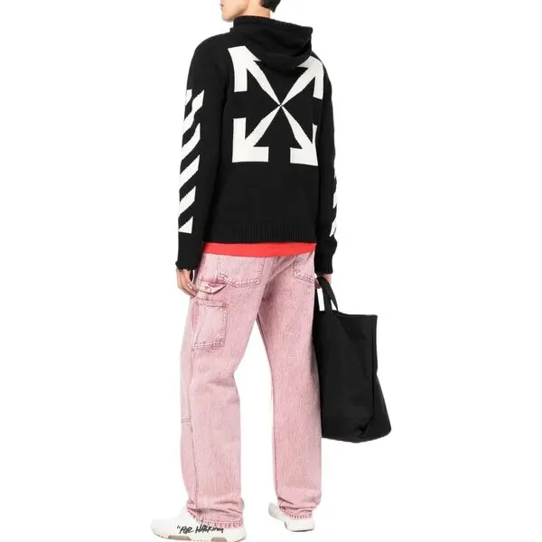 Off-White Long Sleeve Zipper Hoodie - Black/white