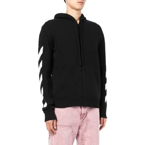 Off-White Long Sleeve Zipper Hoodie - Black/white