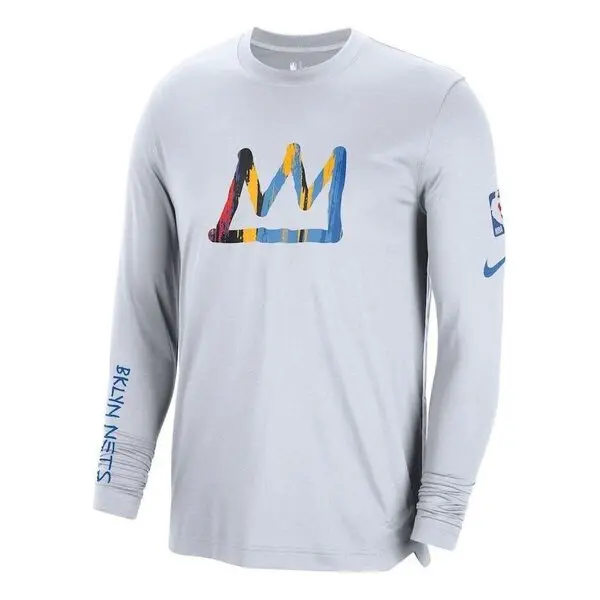 Nike Dri-fit Nba Brooklyn Nets City Edition Long Sleeve T-shirt 'grey Blue - Grey/blue