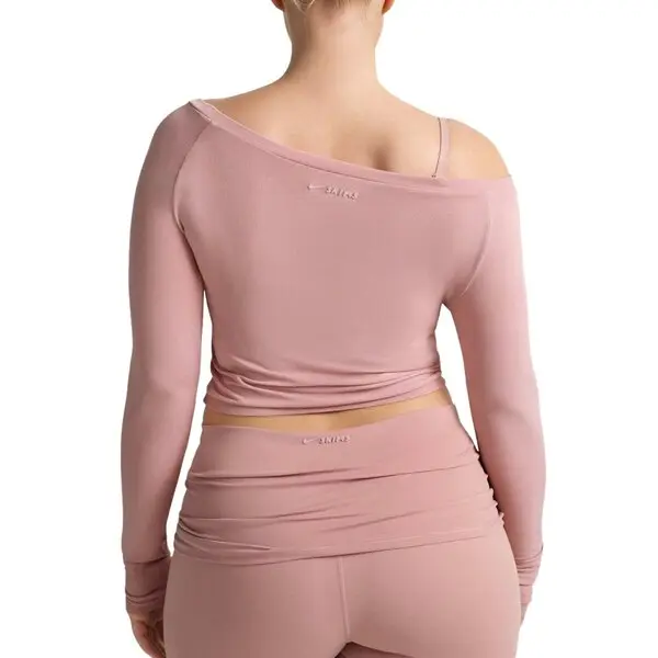 Nike X Skims Stretch Knit Off-shoulder Long Sleeve Top