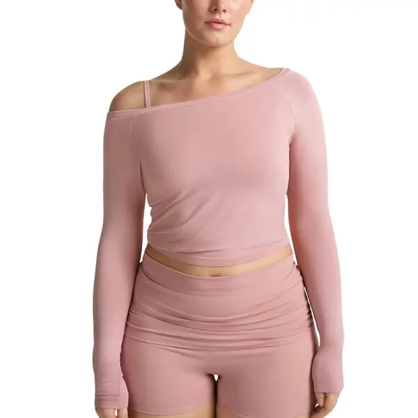 Nike X Skims Stretch Knit Off-shoulder Long Sleeve Top