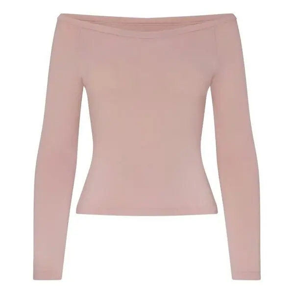 Nike X Skims Stretch Knit Off-shoulder Long Sleeve Top - Himalayan