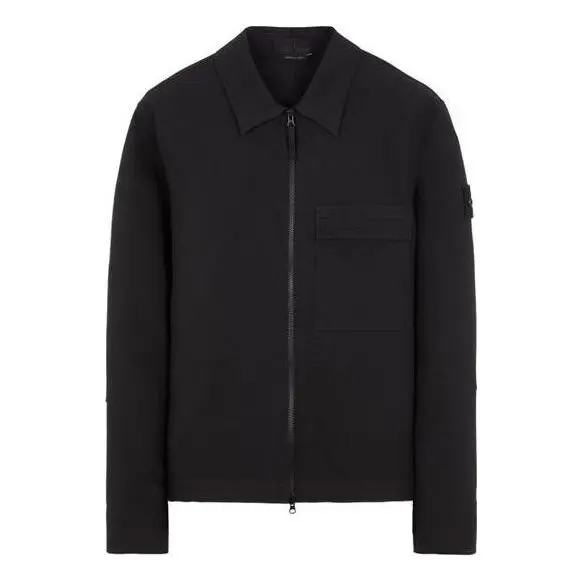 Stone Island Spread Collar Zip-up Jacket - Black