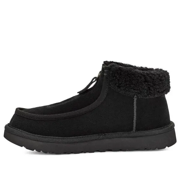 UGG Suede Fur Collar Zip Ankle Boots - Black