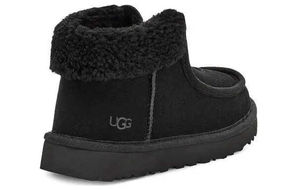 UGG Suede Fur Collar Zip Ankle Boots - Black