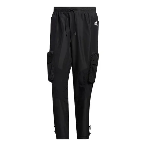 Adidas Solid Color Pocket Logo Printing Straight Lacing Sports Pants/trousers/joggers Black - Multi-color