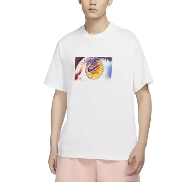 Nike Eye Pattern Logo Printing Round Neck Casual Short Sleeve White T-shirt - Default Color