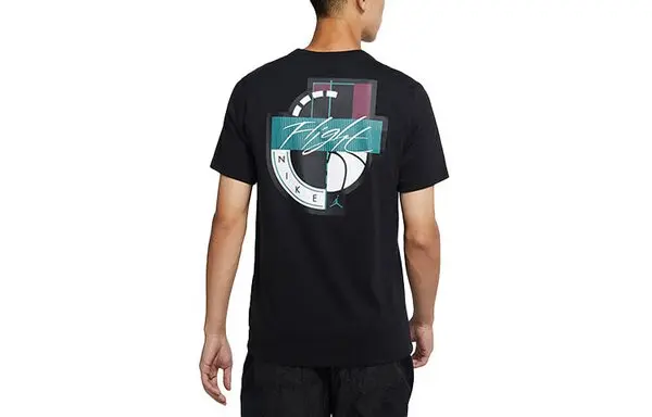 JORDAN Printing Short Sleeve Casual Embroidered Short Sleeve T-shirt - Black