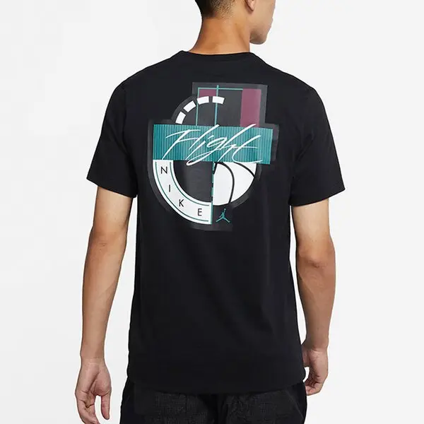 JORDAN Printing Short Sleeve Casual Embroidered Short Sleeve T-shirt - Black