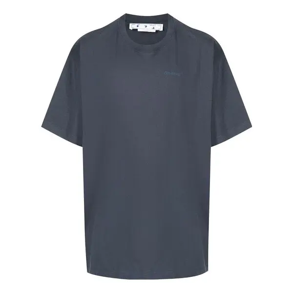 Off-White Stripe Printing Short Sleeve Loose Fit Navy Blue T-shirt - Multi-color
