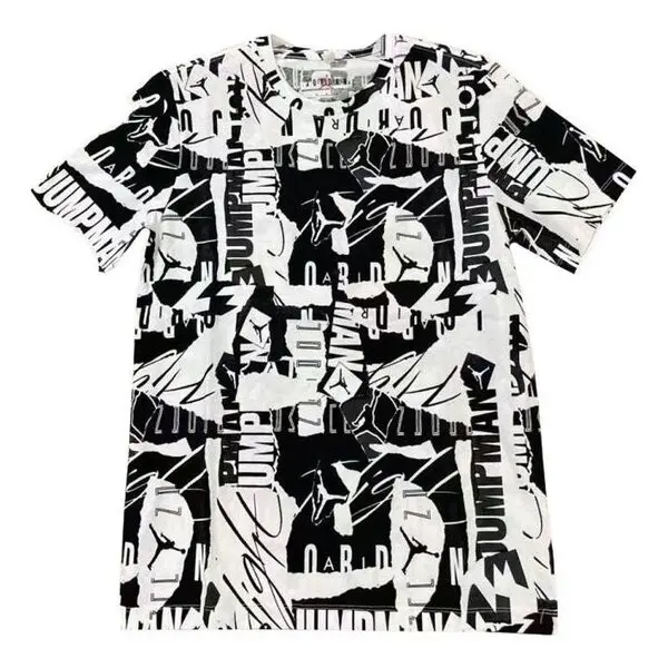 JORDAN Graffiti Full Print Pullover Round Neck Short Sleeve Black White T-shirt - Default Colorway