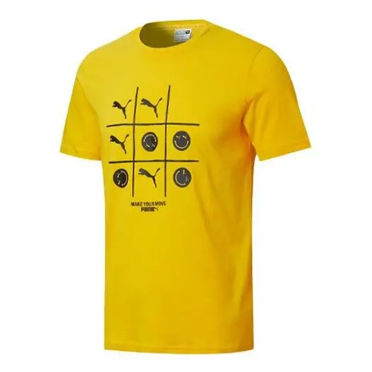 PUMA Letter Logo Printed Cotton Short Sleeve - Yellow