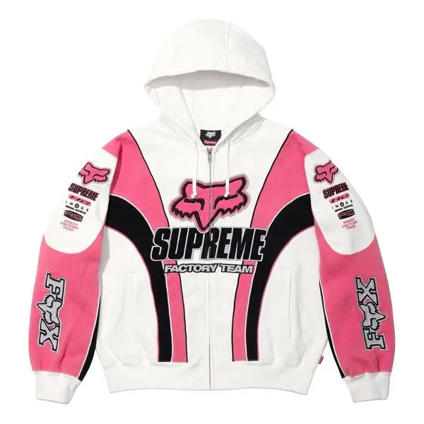 Supreme X Fox Racing Zip Up Hooded Sweatshirt - White