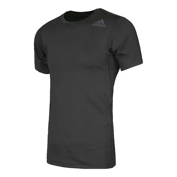 Adidas Printing Brand Logo Solid Color Round Neck Short Sleeve Black T-shirt - Multi-color