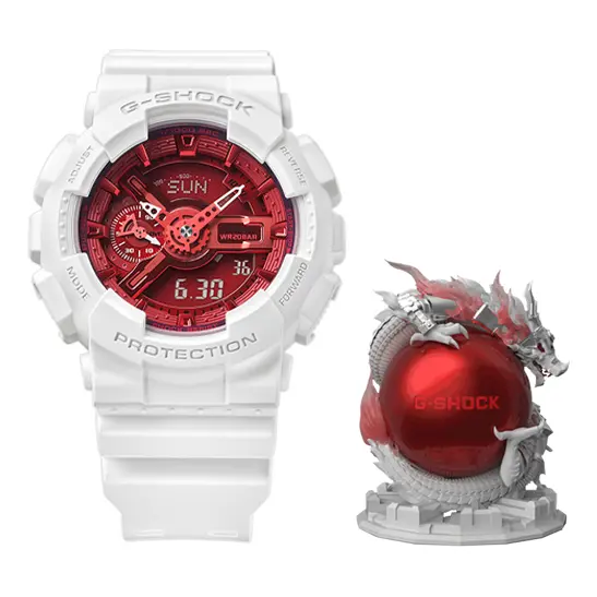 Casio G-shock Analog-digital Watch With Dragon Display Stand - White