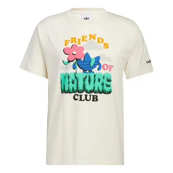 Adidas Originals Cartoon Florets Alphabet Printing Round Neck Sports Short Sleeve Creamy White T-shirt - Default Color
