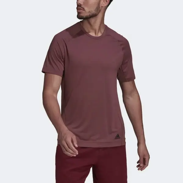 Adidas Solid Color Small Alphabet Logo Printing Round Neck Short Sleeve Wine Red T-shirt - Default Color