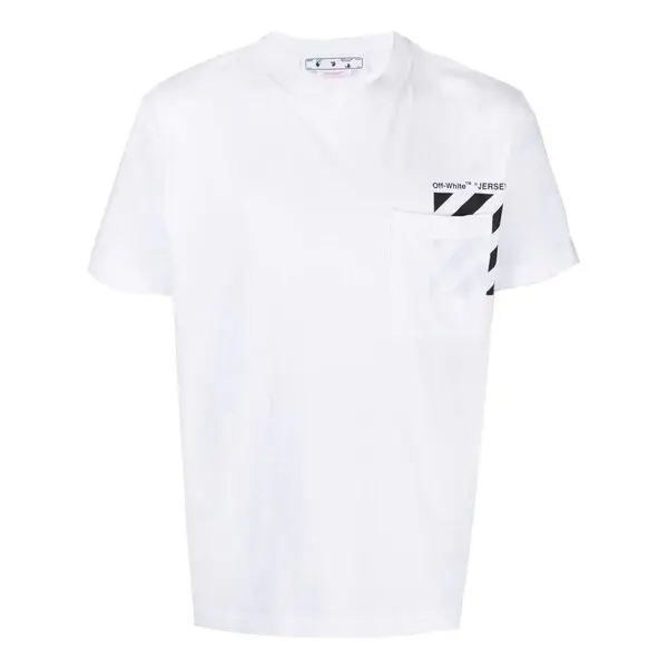 Off-White Chest Stripe Pocket Round Neck Short Sleeve White T-shirt - Default Color