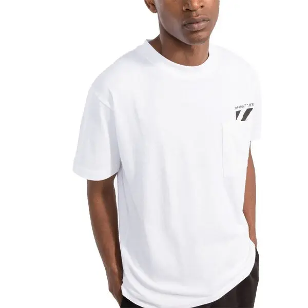 Off-White Chest Stripe Pocket Round Neck Short Sleeve White T-shirt - Default Color