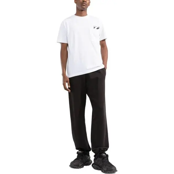Off-White Chest Stripe Pocket Round Neck Short Sleeve White T-shirt
