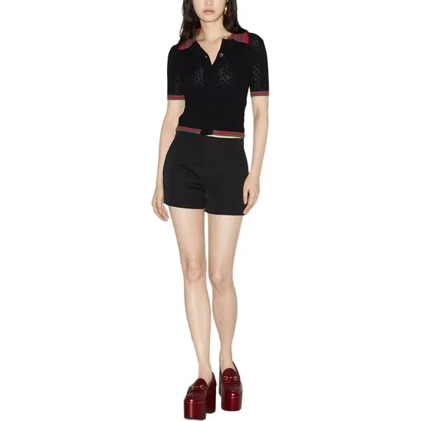 Gucci Cotton Lace Knit Polo With Web Detail