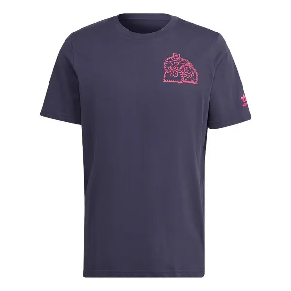 Adidas Originals Kevin Lyons Tee Back Cartoon Pattern Printing Round Neck Casual Short Sleeve Couple Style Navy Blue - Default Color