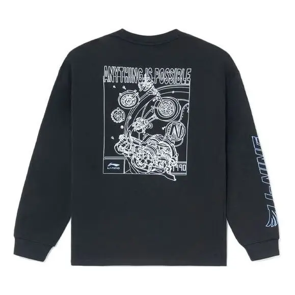 LI-NING Sports Stylish Series Long Sleeve Graphic T-shirt - Black/white