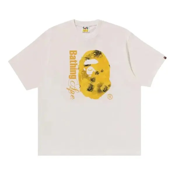 A BATHING APE Floral Solid Camo Ape Head Relaxed Fit Tee - Ivory