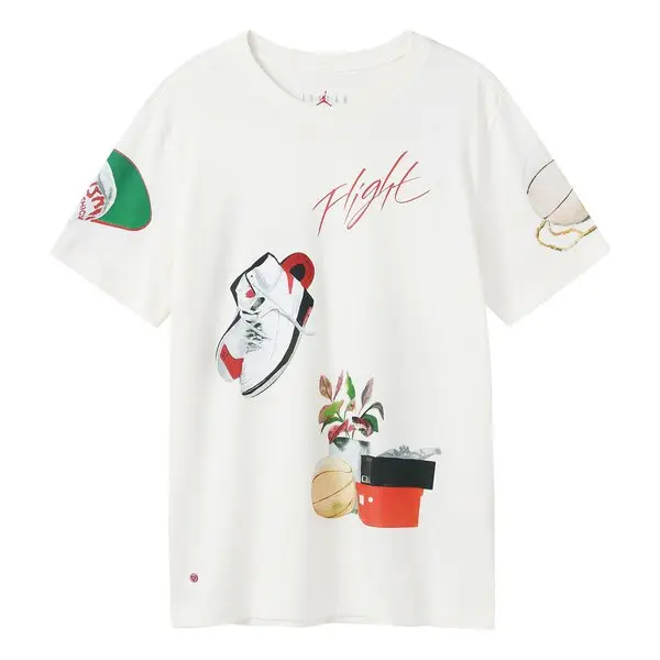 JORDAN Pattern Printing Round Neck Pullover Short Sleeve White T-shirt - Default Colorway