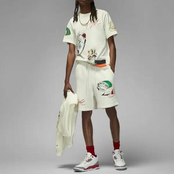 JORDAN Pattern Printing Round Neck Pullover Short Sleeve White T-shirt