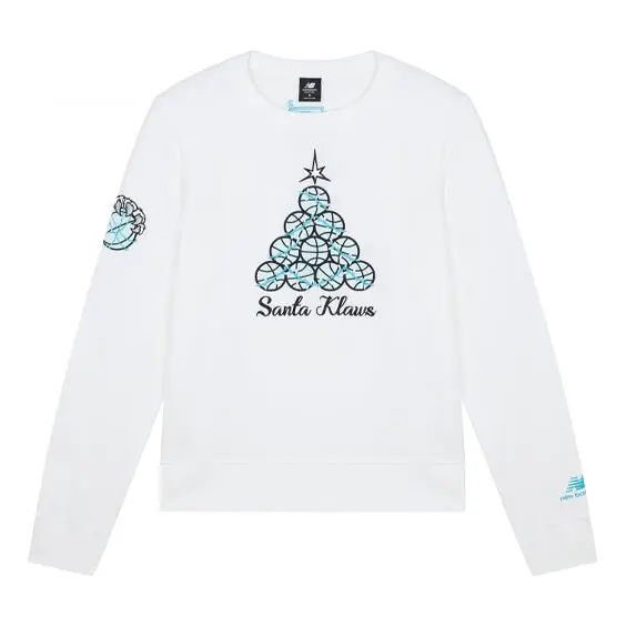 NEW BALANCE Round Neck Solid Color Funny Pattern Long Sleeves T-shirt - White