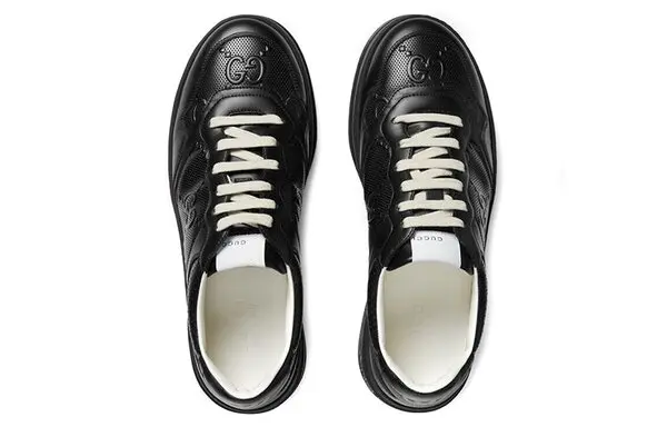 Gucci Gg Embossed Leather Lace-up Sneakers - Black